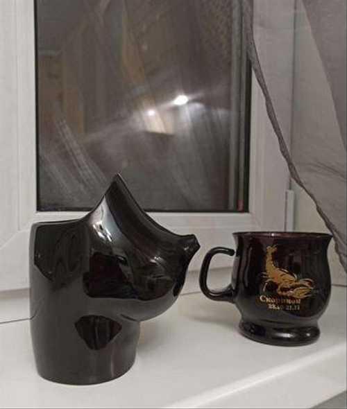 Кружка черная керамическая и стеклянная