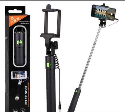 Монопод Selfie Stick со шнуром 78cm Черный + зелен