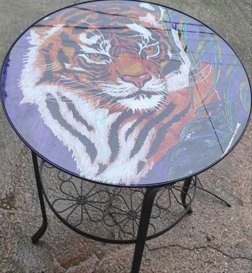 Столик кофейный круглый с Тигром