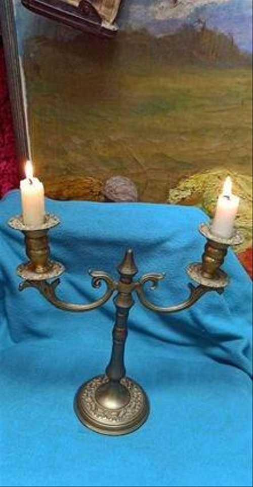 Канделябр подсвечник 2 свечи латунь бронзирование
