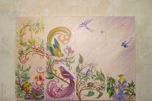 Картина "Птичий рай", 35*50см, холст, масло