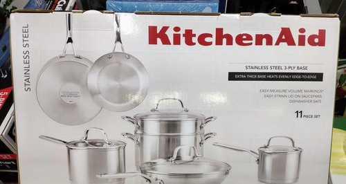 KitchenAid набор кастрюль 11пр Сталь Сатин Новый