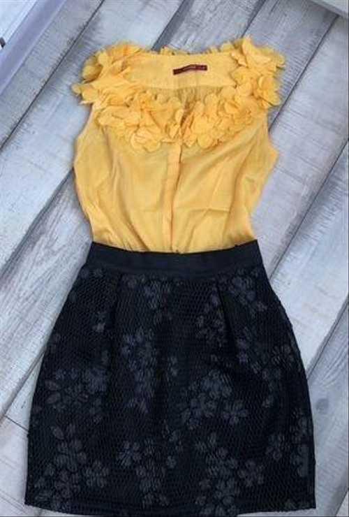 Блузка/кофта и юбка короткая черная р42