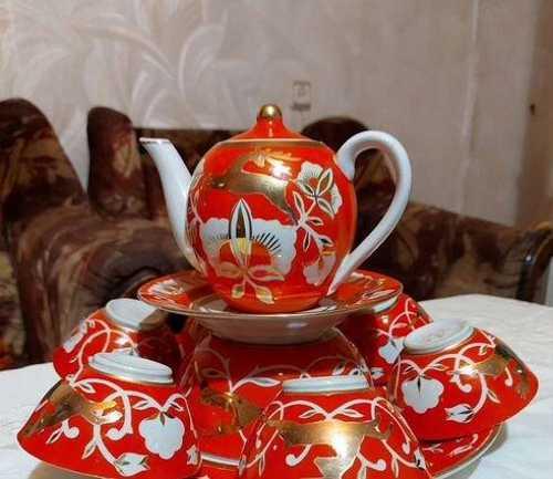 Узбекский чайный сервиз "Золотой олень"