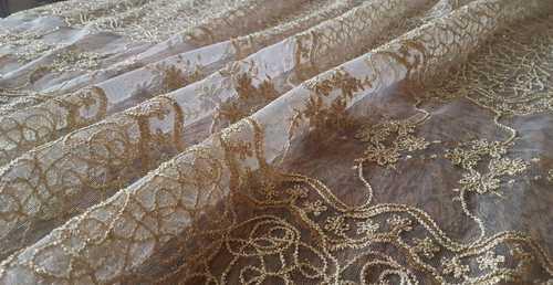 Набивная вышивка тюль золотая сетка о.а.э