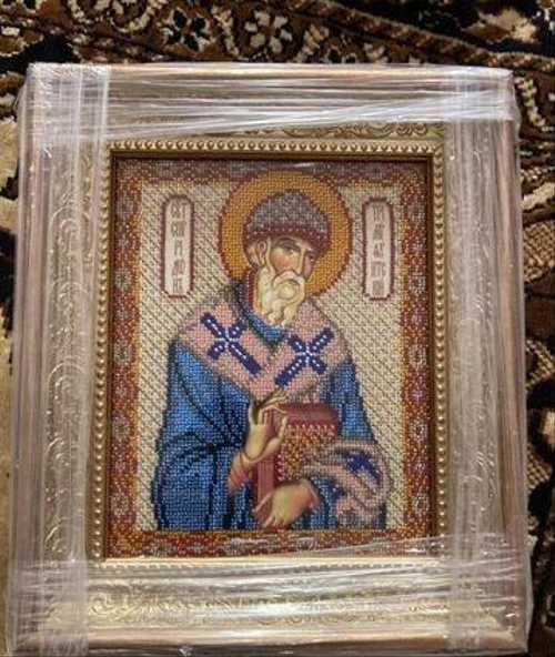 Икона бисером, святой Спиридон Тримифунтский