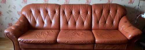 Диван-кровать кожаный+кресло