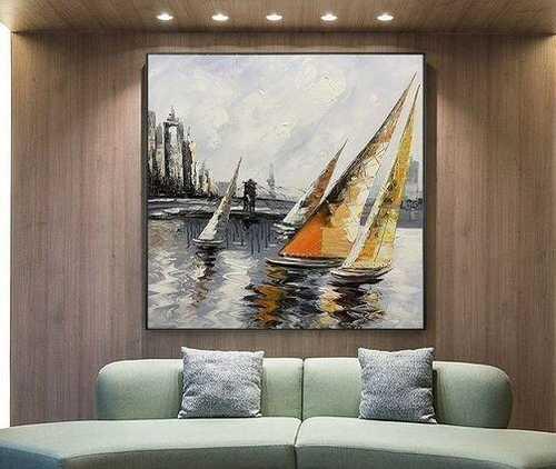 Картина маслом парусные яхты на холсте в подарок