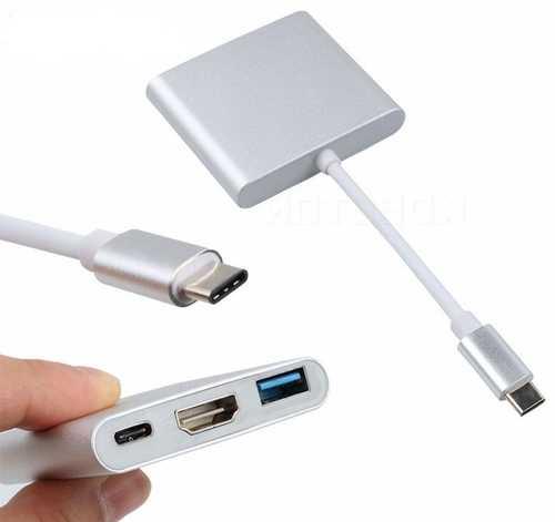 Адаптер USB-C to hdmi + USB 3.0 с доп питанием