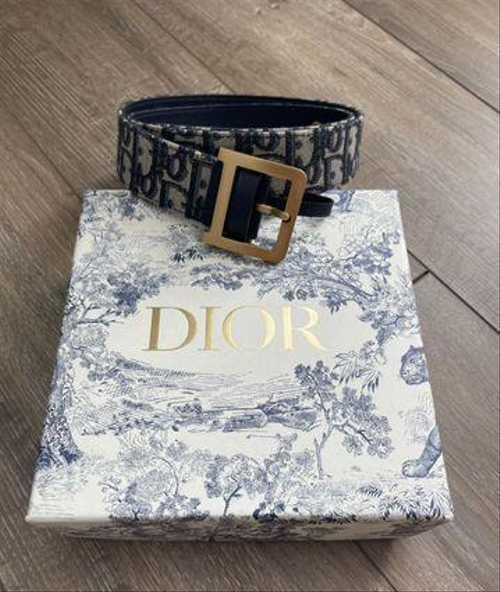 Ремень Жаккард Dior синего цвета, 35 мм, новый