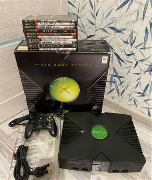 Xbox original в коробке с играми