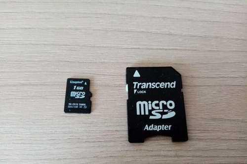 Микро-SD карта 1Gb Kingston и адаптер Transcend