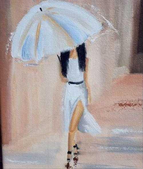 Картина маслом "Девушка с зонтиком'"