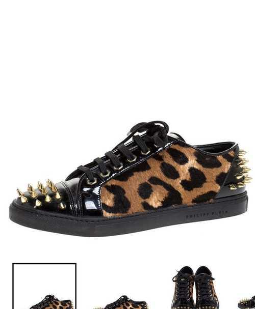 Philipp Plein Black/Brown Leopard Print Сникерсы 3