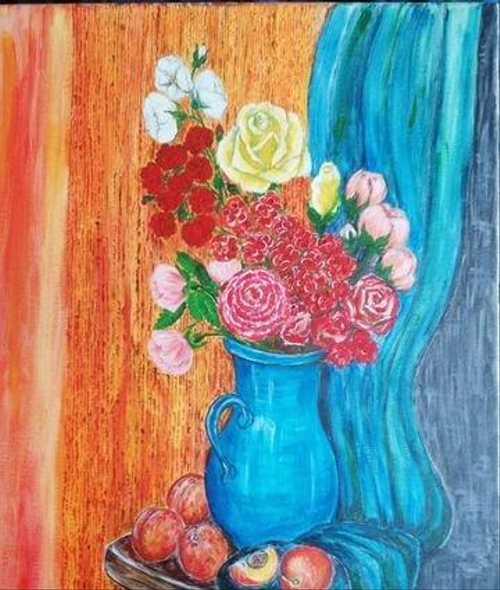 Картина акрил 40х50 натюрморт с розами