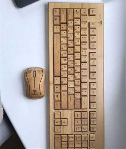 Деревянная клавиатура с мышкой