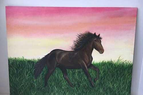 Картина живопись маслом «Конь на рассвете»
