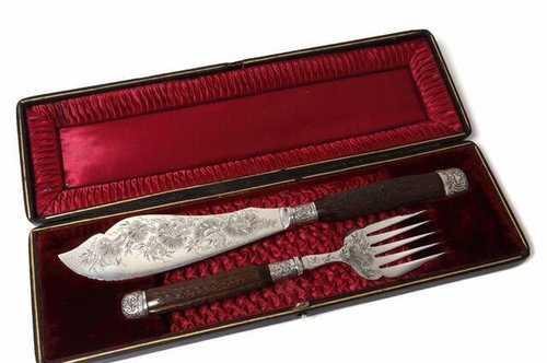Серебряные вилка и нож - лопатка. Англия, 1891 год