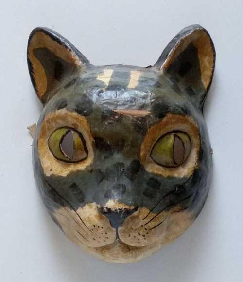 Новогодняя елочная маска игрушкапапье-маше Кошка