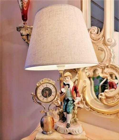 Настольная лампа винтаж фарфор часы мрамор Италия