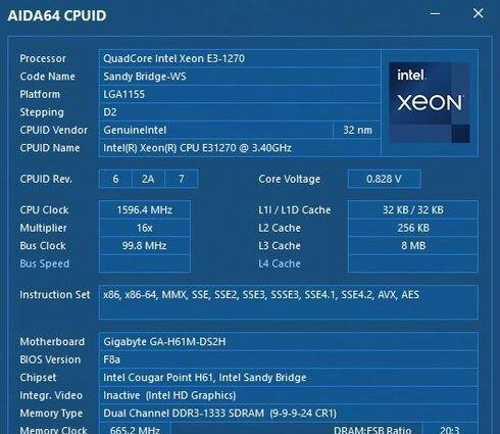 Gigabyte H61 + Xeon E3-1270 (1155)