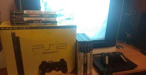Sony PS2 в коробке +10 игр+геймпад+карта памяти