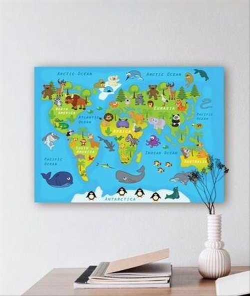 Картина на холсте Карта мира, 70х50 см