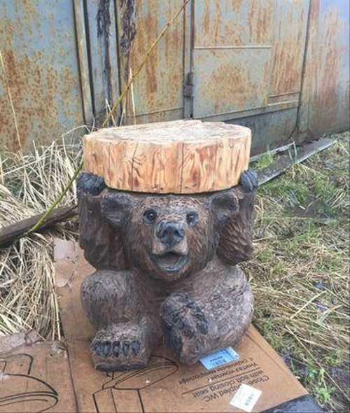 Деревянная садовая фигура медведь подставка