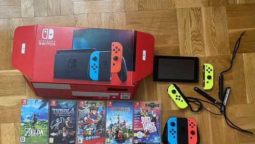 Игровая приставка nintendo switch, две дополнитель