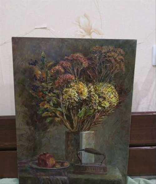 Картина маслом цветы с гранатом