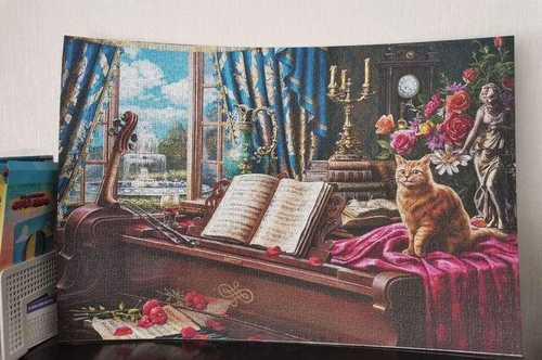 Картина из пазлов Рыжий кот на рояле