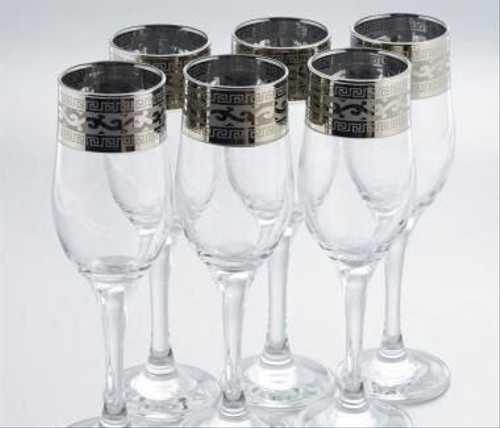 Набор 6 бокалов для шампанского с рисунком Версаче