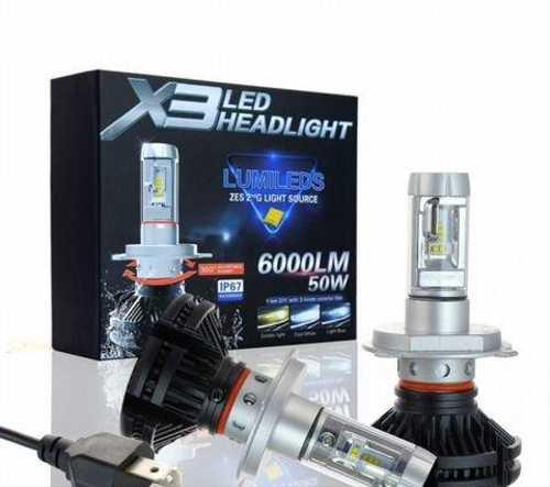 Лампы X3 LED Headlight H4 Lumileds ZES