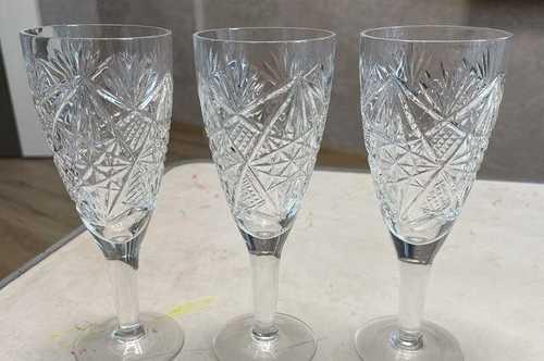 Хрустальные бокалы для шампанского 3 штуки
