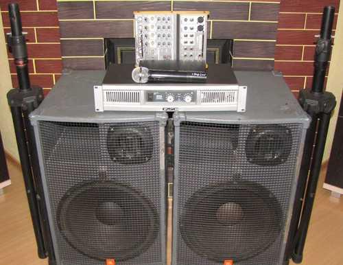 2 Колонки JBL 1000W усилок микшер микрофон штативы