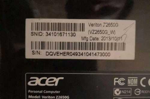 Acer veriton z2650g апгрейд