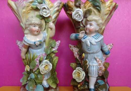 1930год Германия Клеймо Парные вазы-статуэтки Дети
