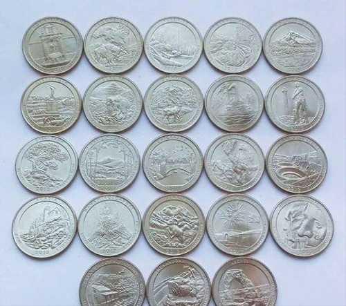 Квотеры 25 центов Парки США 23 разные монеты