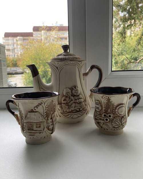 Кувшин и чашки глиняные (Украина)