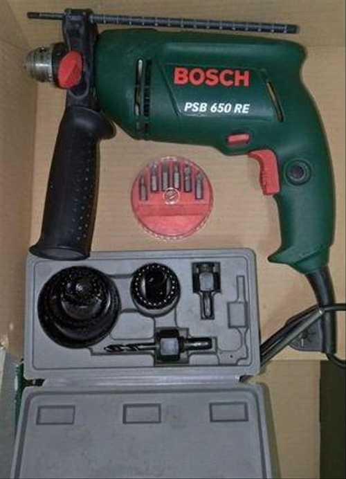 Дрель ударная Bosch PSB 650 RE +сверла+бит+коронки