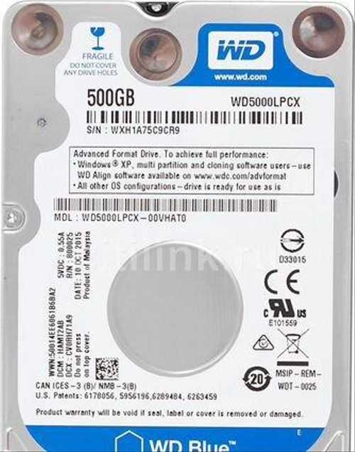 WD Blue WD5000lpcx, 500гб, HDD, SATA III, 2.5"