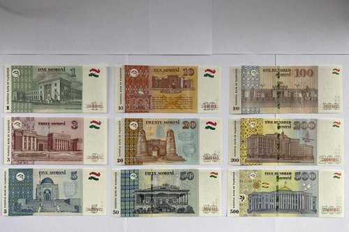 Полный набор сомони Таджикистан (банкноты, монеты)