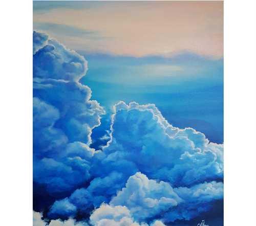 Картина маслом пейзаж Рассвет на море и облака