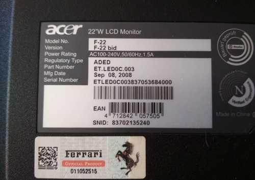 Монитор Acer Ferrari F22(На разбор)