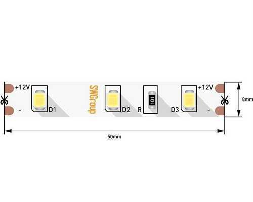Светодиодная LED лента smd2835 12 Вольт 4,8 Ватт/м