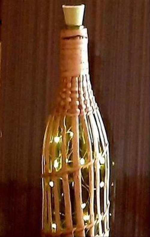 Бутылка ночник в натуральной виноградной лозе