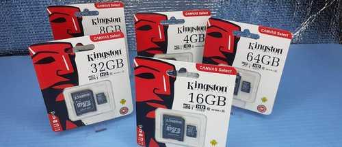 Флеш карты Kingston + адаптер Sd от 4гб до 64гб