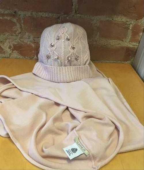 Кашемировая шапка и шарф-снуд розового цвета