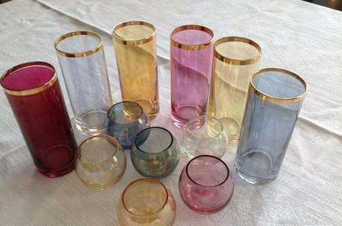 Набор стаканов из цветного стекла Чехословакия