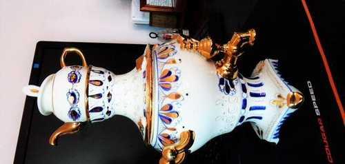 Гжель-Самовар(шкатулка-схрон) фарфоровый с чашкой